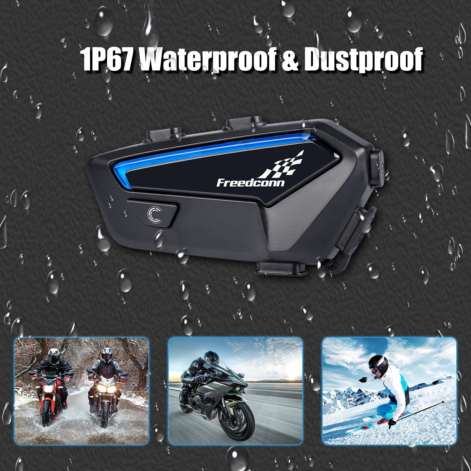 FreedConn Motorcycle Helmet Bluetooth Communication System FX 10 Riders Group Using Universal Pairing Helmet Intercom with Music Sharing IP67 Ultra-Thin Body (FX-Black)