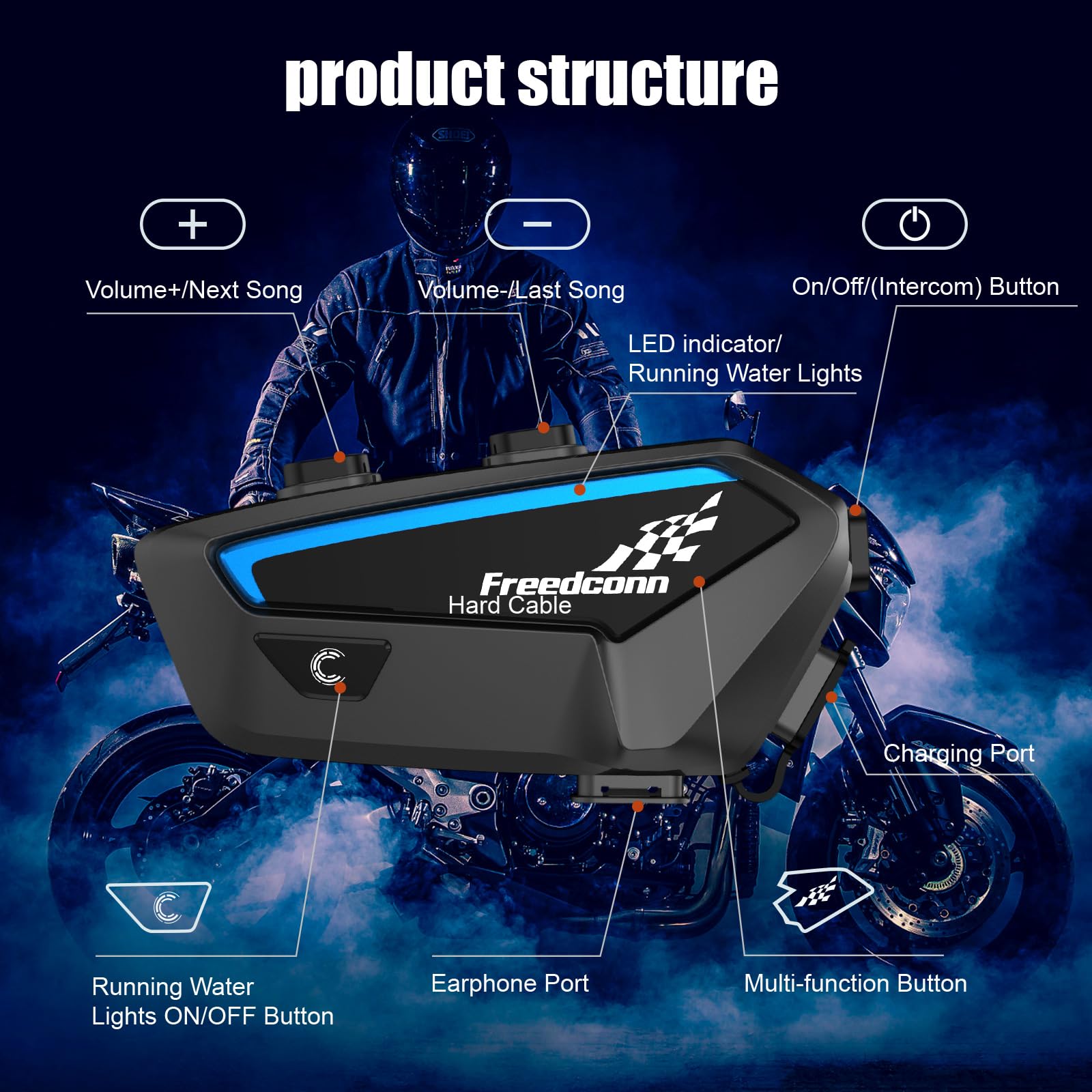 FreedConn Motorcycle Helmet Bluetooth Communication System FX 10 Riders Group Using Universal Pairing Helmet Intercom with Music Sharing IP67 Ultra-Thin Body (FX-Black)