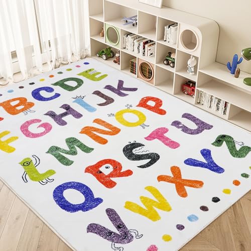 USTIDE ABC Kids Rug 5 x 7ft,Colorful ABC Alphabet Rug for Kids Room Soft Letters Learning Carpet for Bedroom Playroom Study Room Nursery Decor