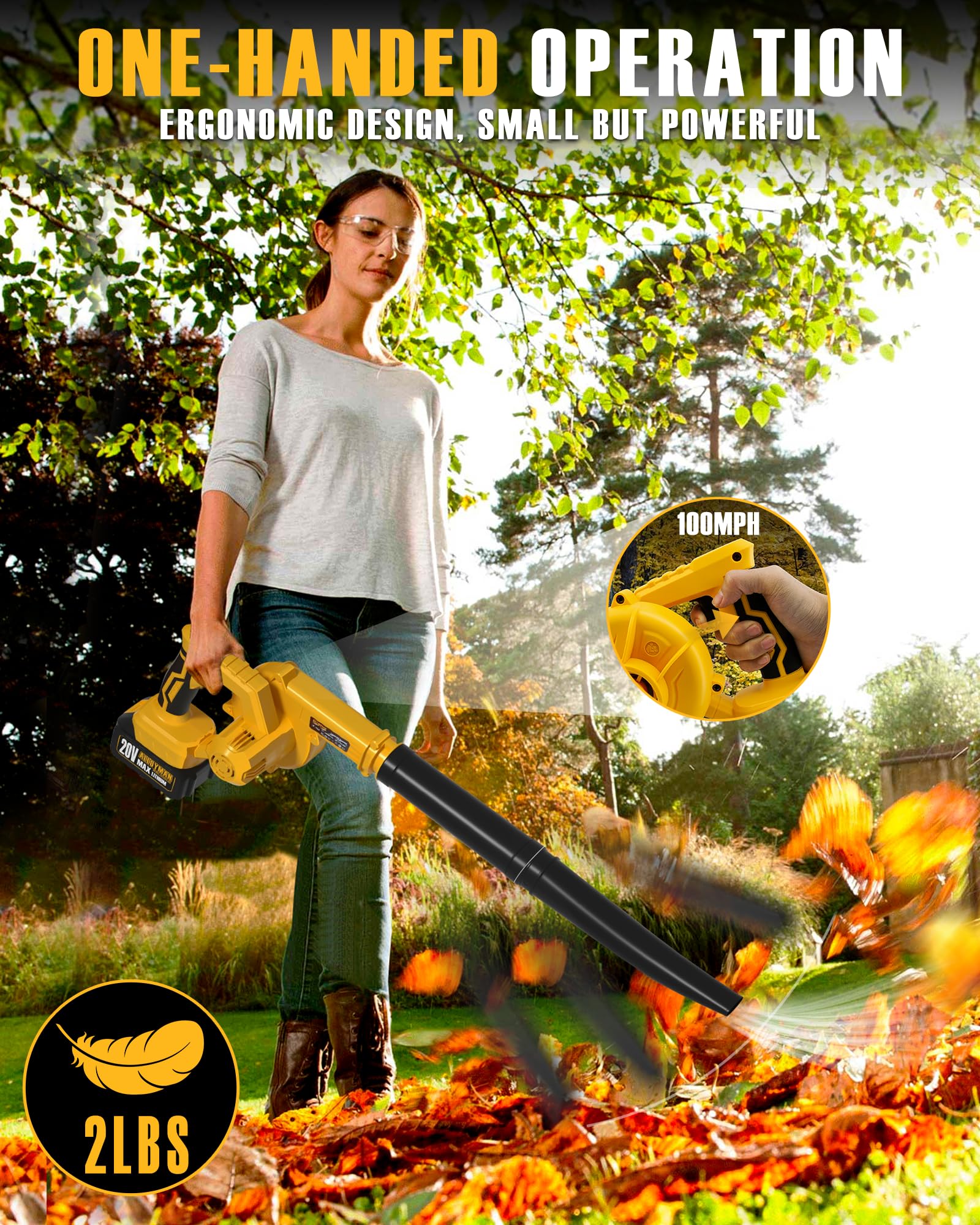 Alloyman Leaf Blower, 20V Cordless Leaf Blower, with 4.0Ah Battery & Charger, 2-in-1 Electric Leaf Blower & Vacuum for Yard Cleaning/Snow Blowing.