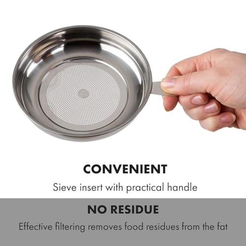 Granrosi Bacon Grease Container with Strainer - 36OZ Stainless Steel Bacon Grease Saver with Airtight Lid; Farmhouse Style Strainer - Black