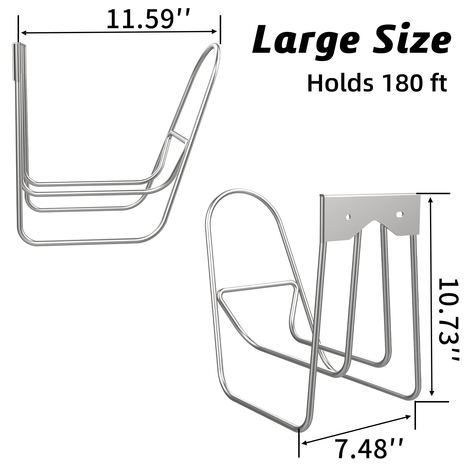Garden Hose Holder - Large Heavy Duty Water Hose Hanger, Hose Reel Wall Mount Easily Holds Up to 180 ft, Rust-Free Hose Holder for Outside Yard