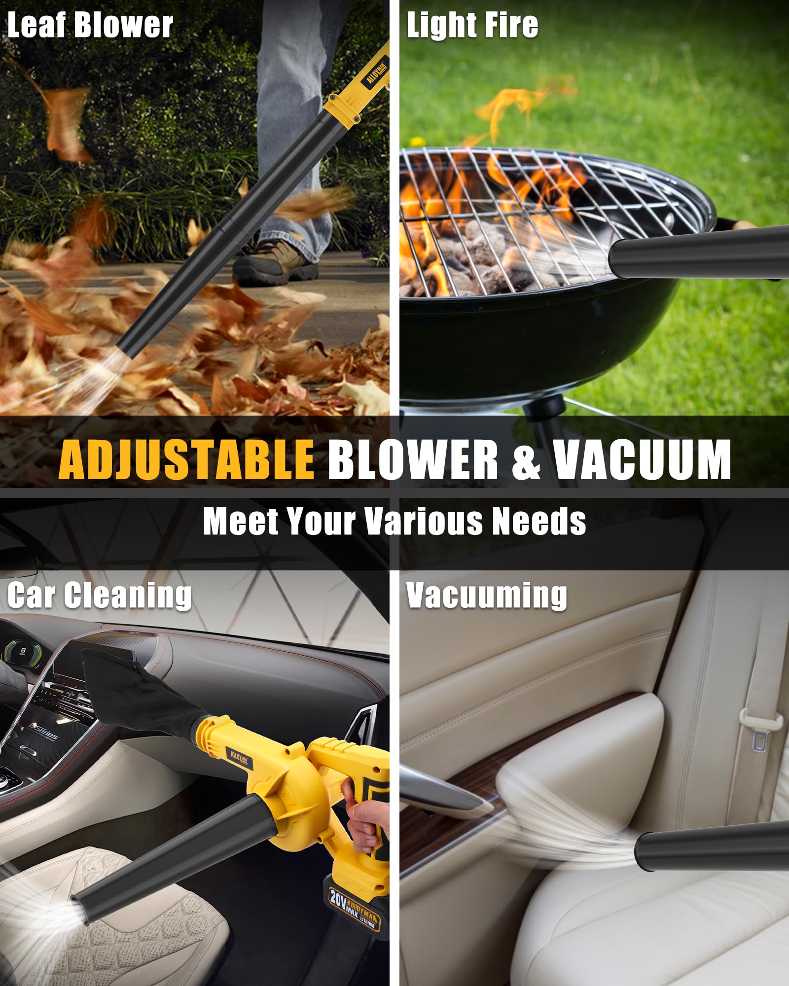 Alloyman Leaf Blower, 20V Cordless Leaf Blower, with 4.0Ah Battery & Charger, 2-in-1 Electric Leaf Blower & Vacuum for Yard Cleaning/Snow Blowing.
