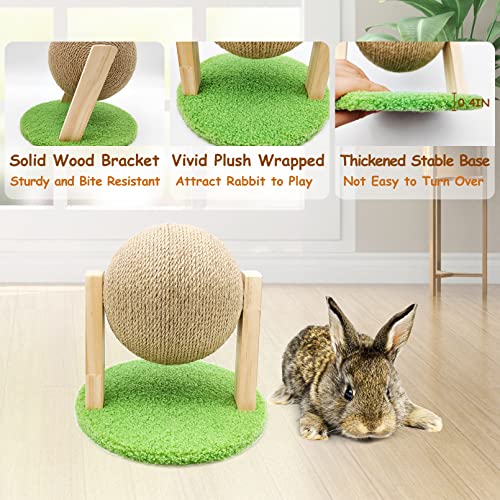 BNOSDM Rabbit Scratch Toy Natural Sisal Wood Rabbit Scratching Ball Toy Bunny Scratcher with Ball for Indoor Rabbits Bunnies Kittens Ferrets Chinchillas Small Animals (Medium)