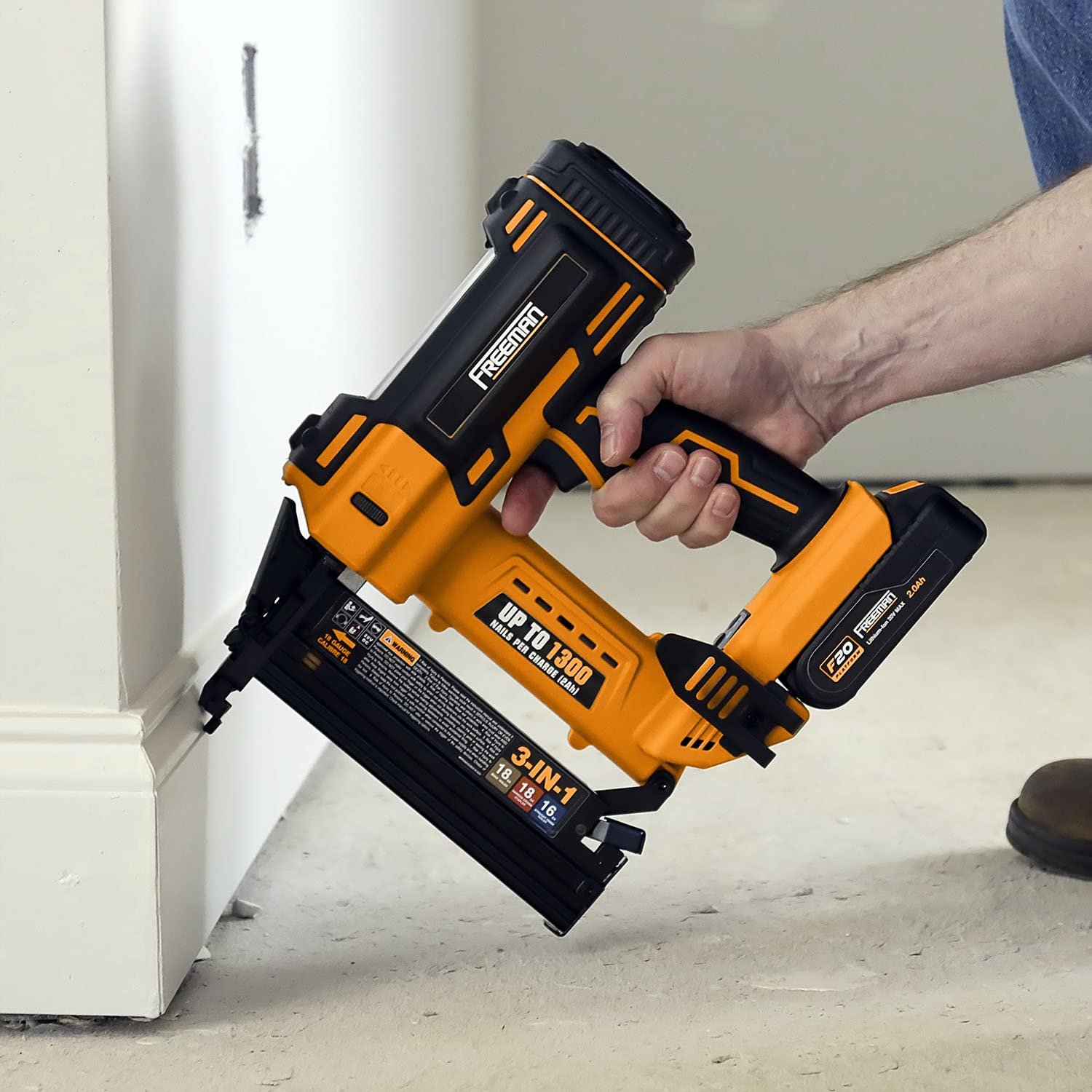 Freeman PE20VT31618 20 Volt Cordless 3-in-1 16 and 18 Gauge Nailer / Stapler (Tool Only) – 1300 Shots per Charge