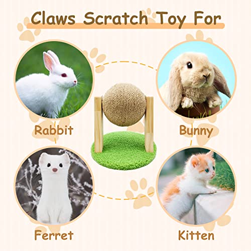 BNOSDM Rabbit Scratch Toy Natural Sisal Wood Rabbit Scratching Ball Toy Bunny Scratcher with Ball for Indoor Rabbits Bunnies Kittens Ferrets Chinchillas Small Animals (Medium)