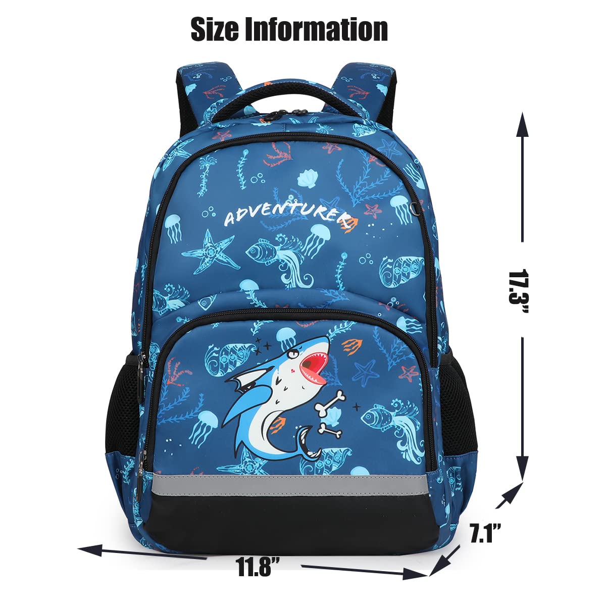 Dorlubel Boys Shark Backpack, School Book Bag for Kids Elementary Preschool(Light Blue Shark)
