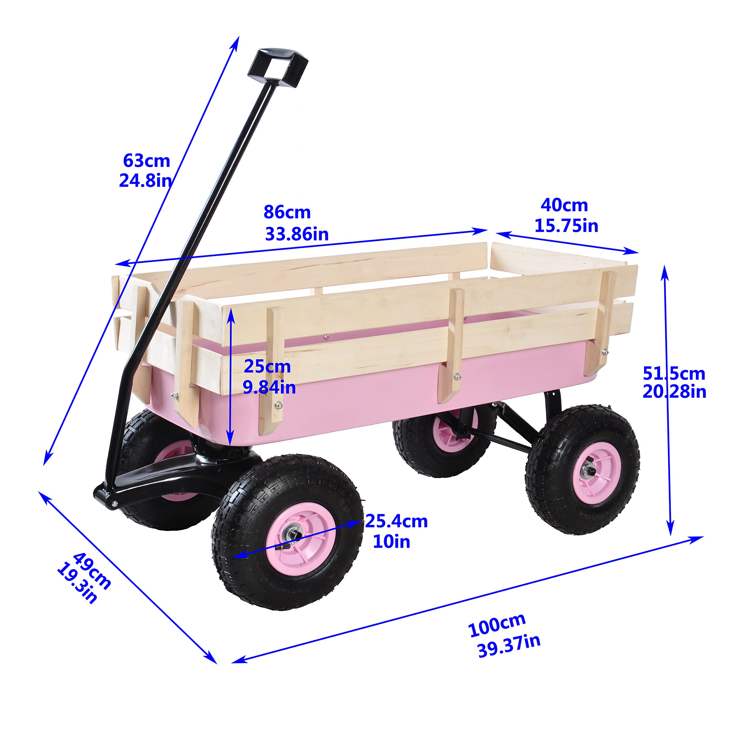 ZeHuoGe Outdoor Sport Pink Wagon All Terrain Pulling w/Removable Wooden Side Panels Air Tires Big Foot Panel Wagon, Pull-Along Wagons (Pink)