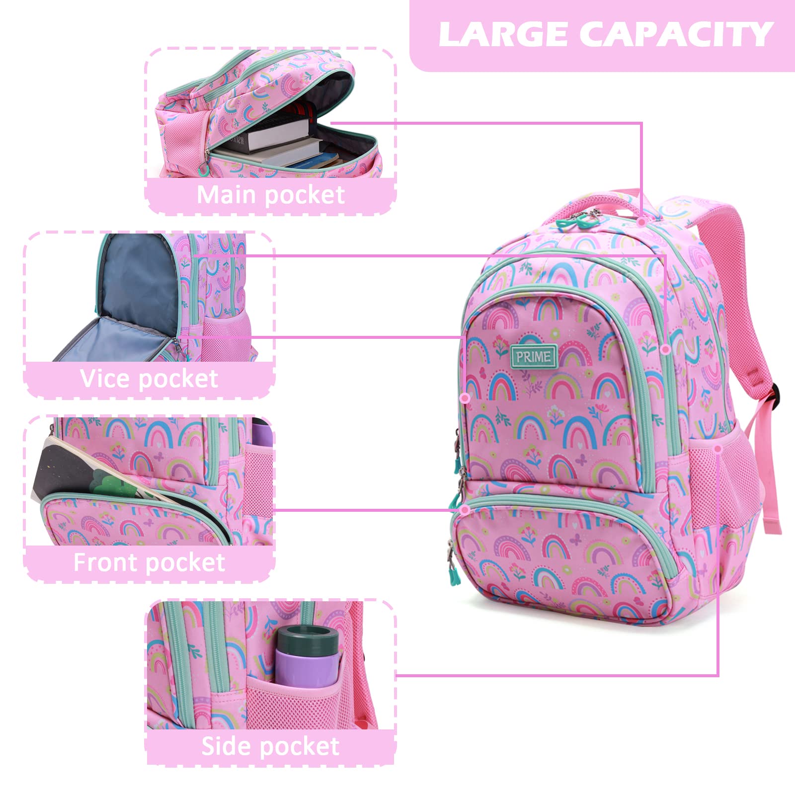 Robhomily Girls Backpack for Elementary Kindergarten Pink Kids Backpack for Girls School Backpack Lightweight Bookbags