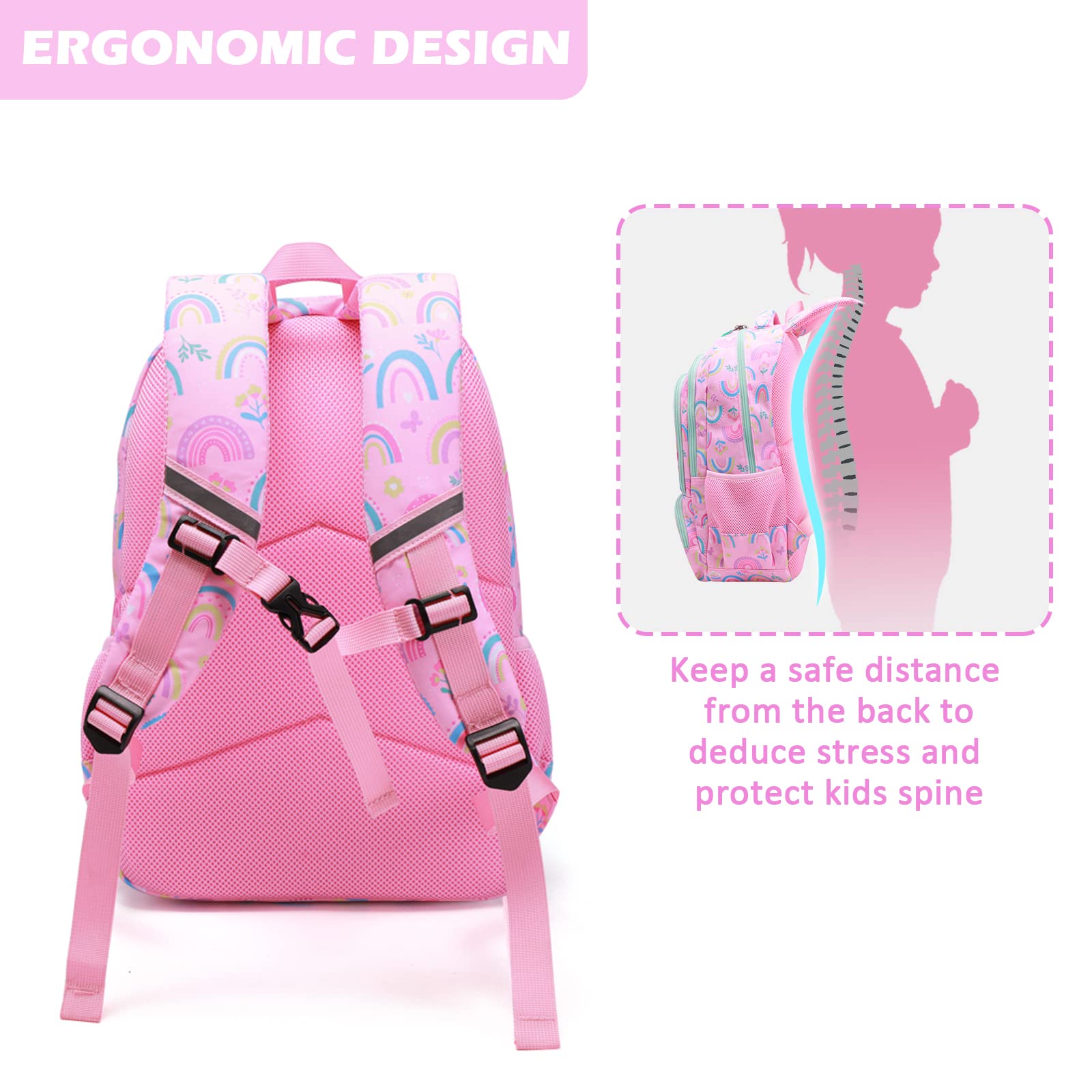 Robhomily Girls Backpack for Elementary Kindergarten Pink Kids Backpack for Girls School Backpack Lightweight Bookbags