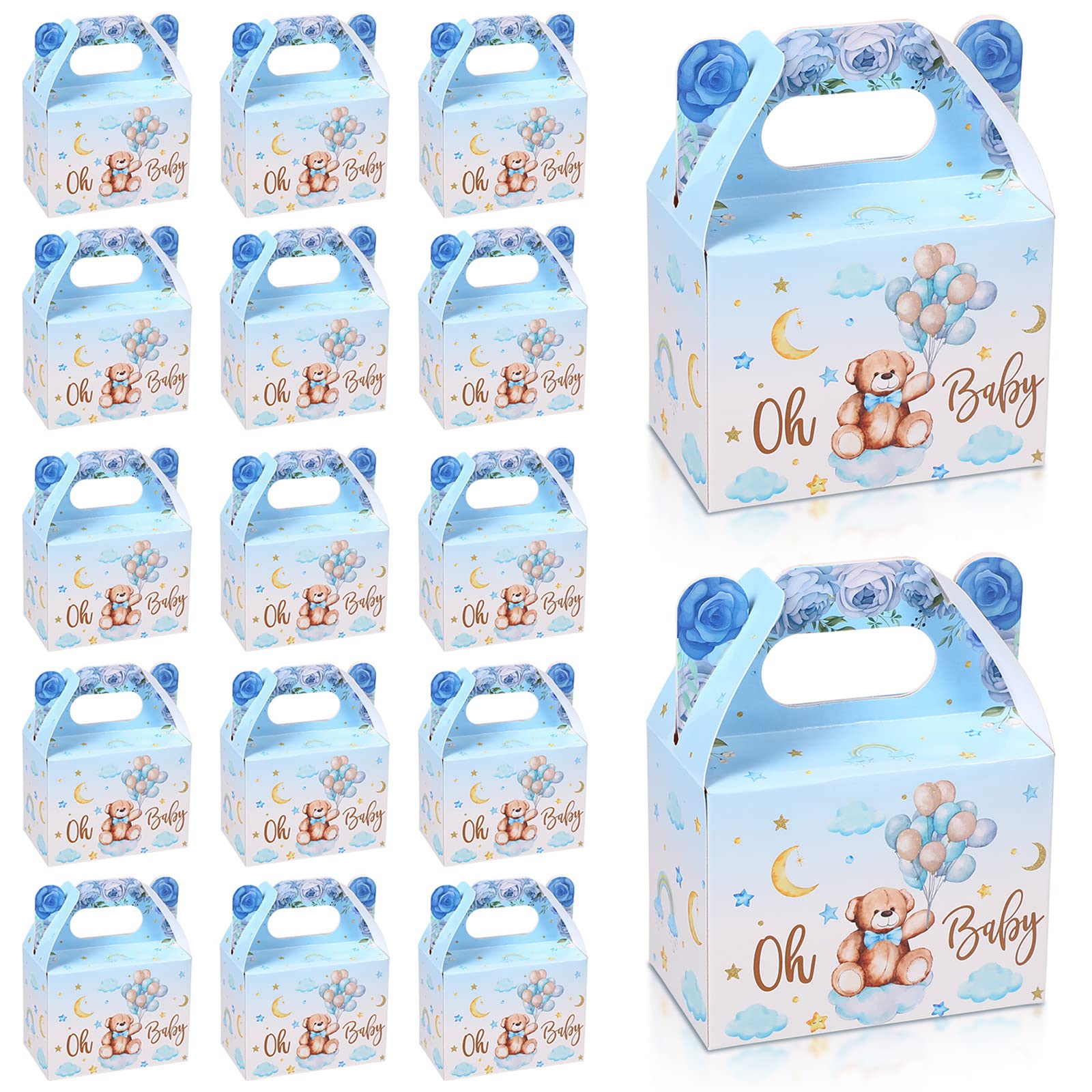 36 Pieces Bear Baby Shower Party Favor Boxes Cute Bear Treat Boxes Paper Candy Cookies Box Decoration for Baby Shower Party Supplies Gender Reveal Bear Themed Birthday Party Decor (Blue)