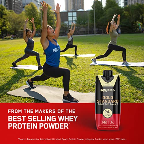 Optimum Nutrition Gold Standard Protein Shake, 24g Protein, Ready to Drink Protein Shake, Gluten Free, Vitamin C for Immune Support, Vanilla, 11 Fl Oz, Pack of 4 (Packaging May Vary)
