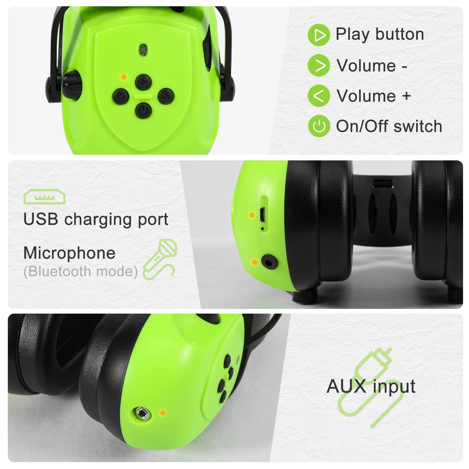 Dison Bluetooth Ear muffs, 36dB Noise Reduction Safety Earmuffs, Wireless Hearing Protection Headphones (Green)