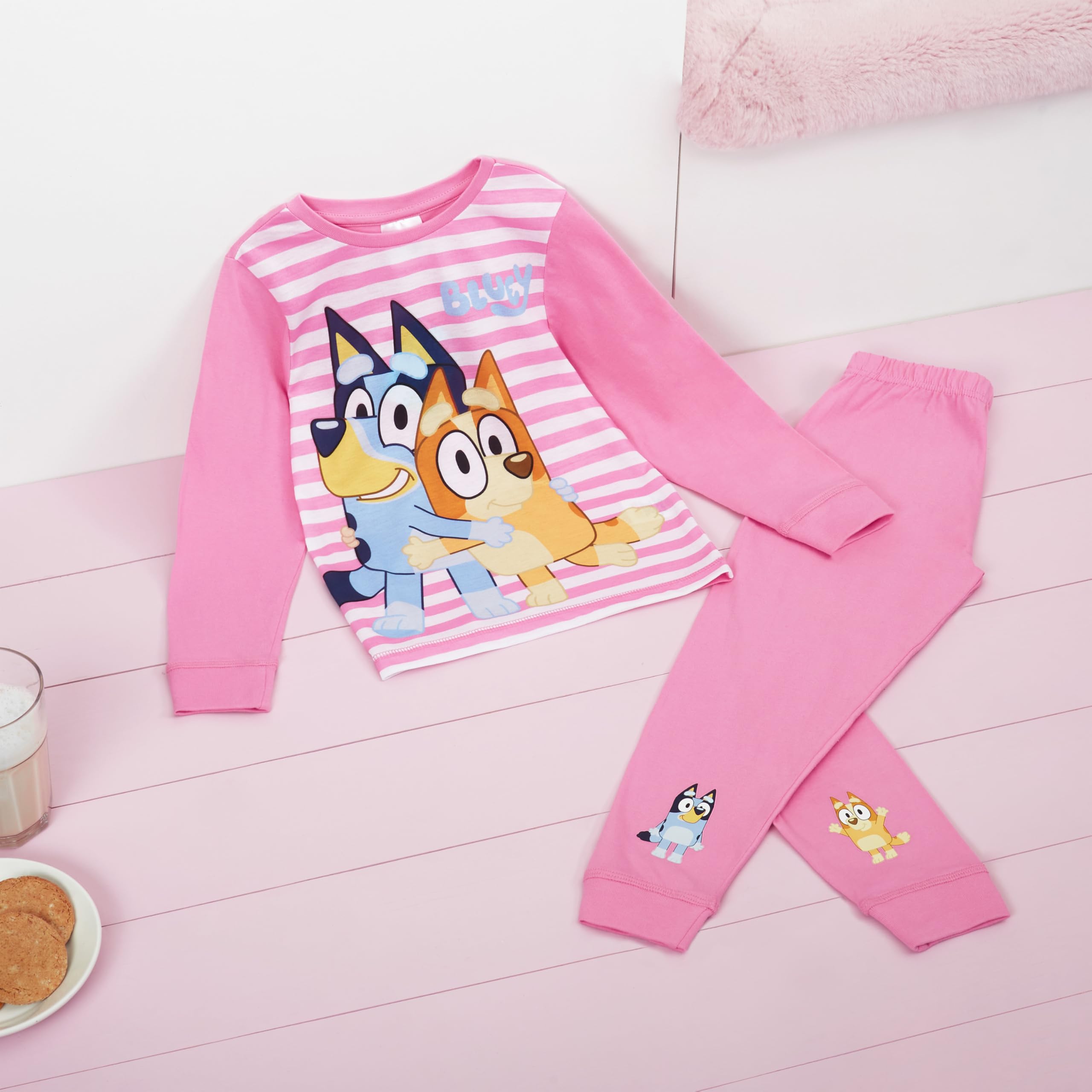 Bluey Pajamas for Girls Toddlers Long PJs Set Lounge Set Comfy Sleepwear (2-3 Years, Pink/White)