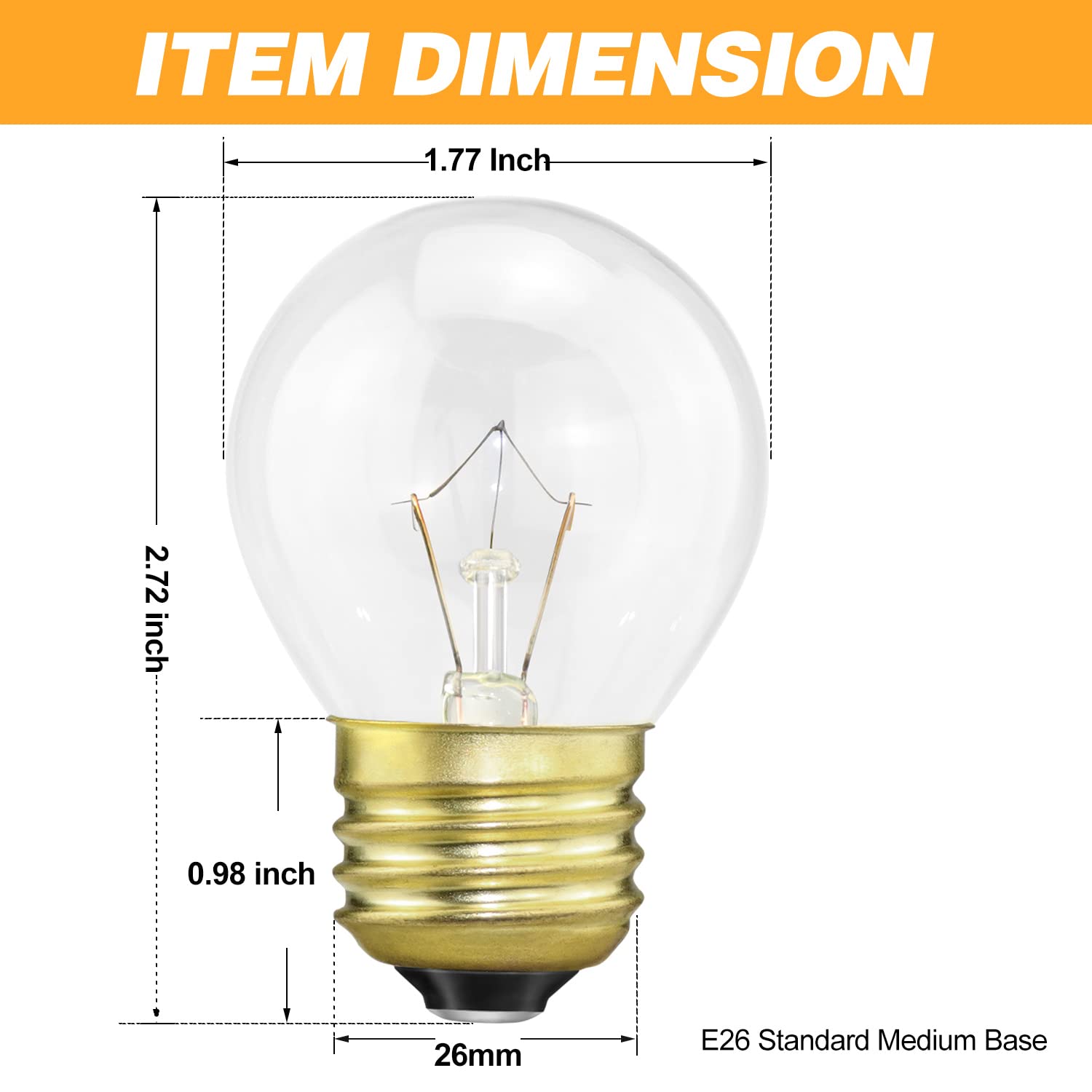 Oven Light Bulb 40 Watt, G45 Clear - High Temp 120V 415 Lumens E26 Standard Base, Appliance Light Bulb for Stove Refrigerator Microwave 4-Pack