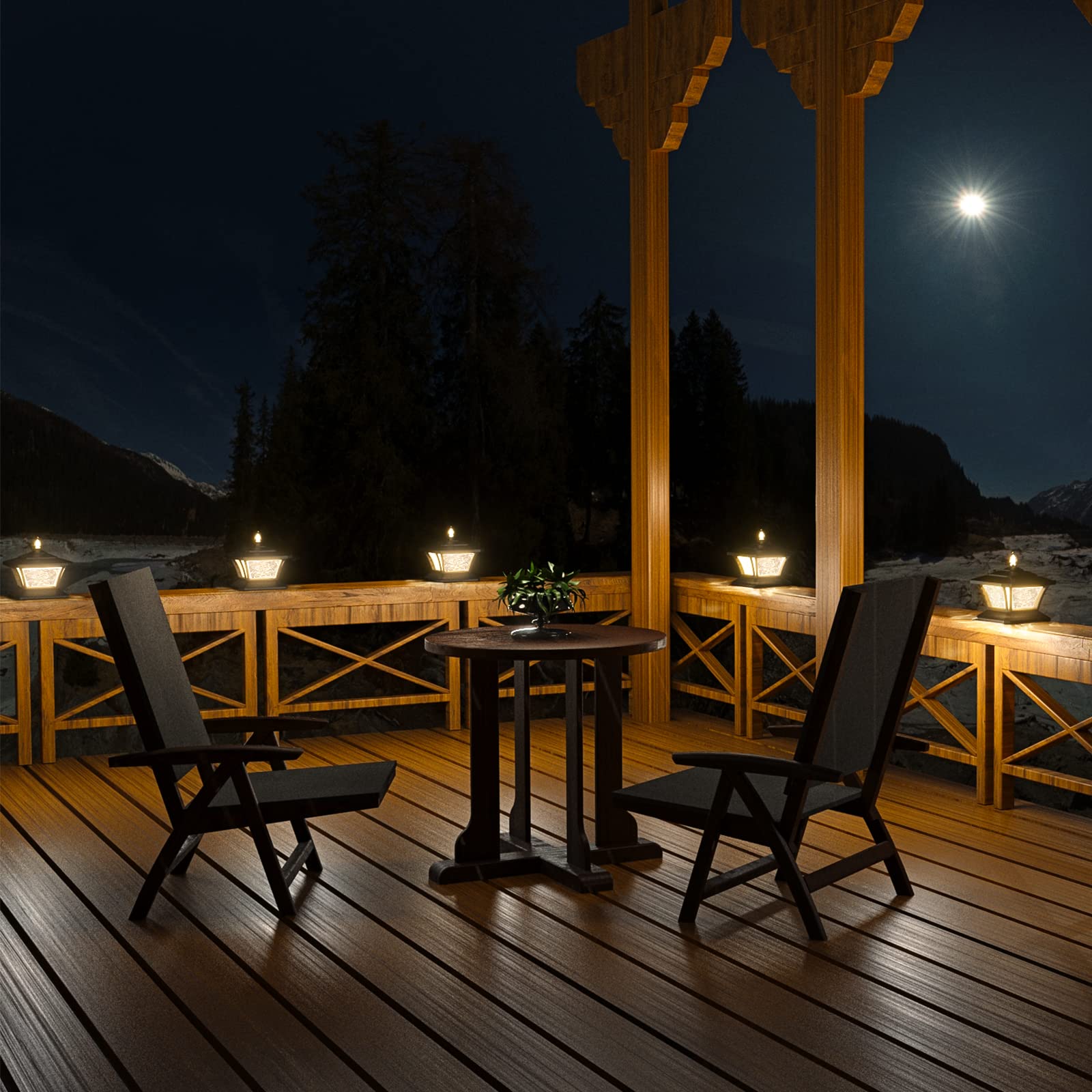 Solar Post Cap Lights Warm White/Red/Green/Blue 4 Lighting Mode, 15 Lumens 1000mAh Battery IP54 Waterproof, Fits 3.5x3.5 4x4 4.5x4.5 5x5 Fence Post Lights Solar Powered Outdoor Lights, Black (2 Pack)