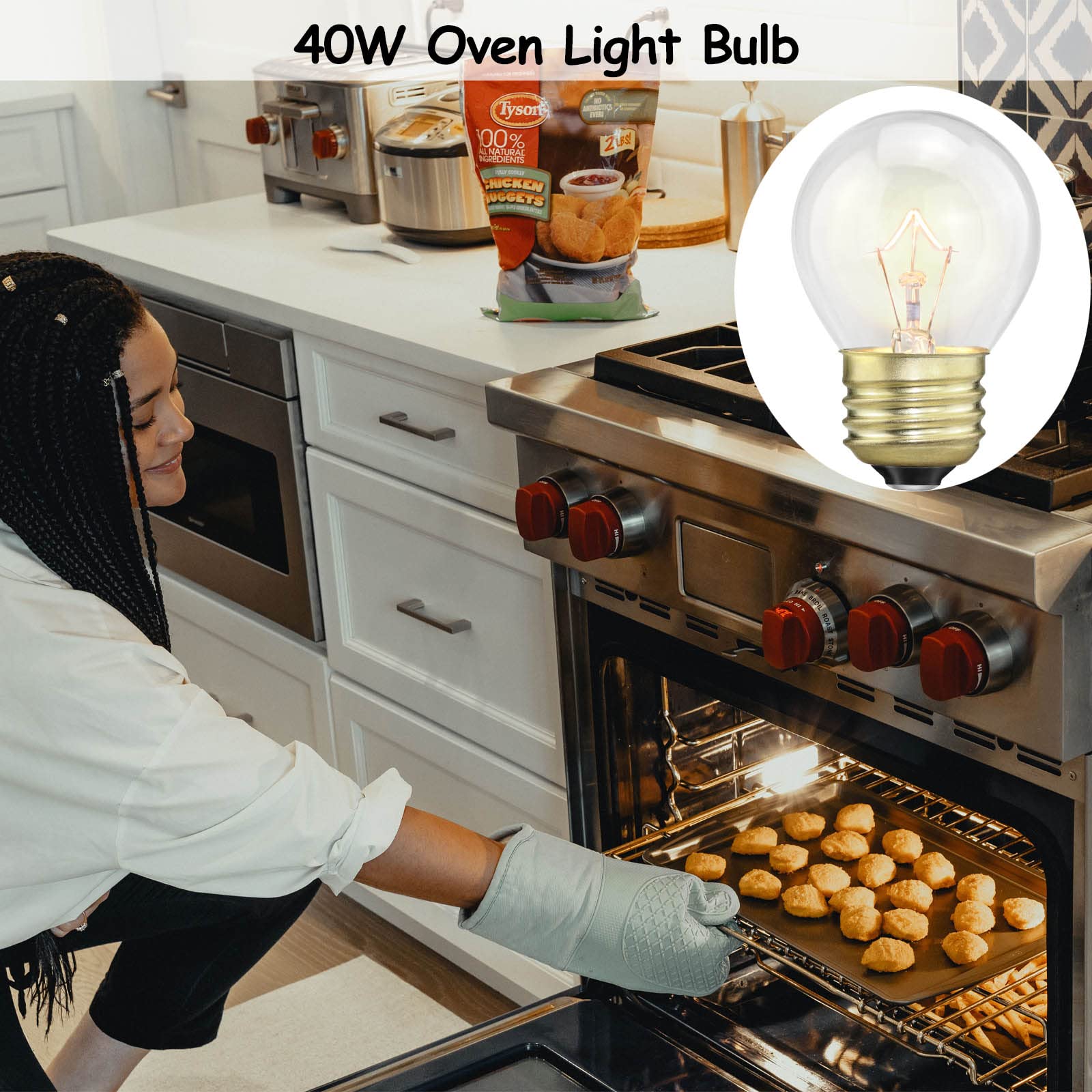 Oven Light Bulb 40 Watt, G45 Clear - High Temp 120V 415 Lumens E26 Standard Base, Appliance Light Bulb for Stove Refrigerator Microwave 4-Pack
