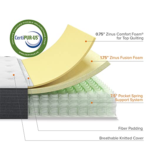 ZINUS 10 Inch Comfort Essential Pocket Spring Hybrid Mattress, Queen, Pressure Relieving Support, CertiPUR-US Certified, Mattress in A Box