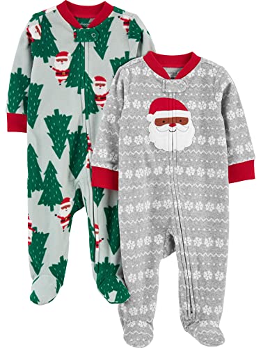 Simple Joys by Carter's Baby Holiday Fleece Footed Sleep and Play, Pack of 2, Grey Santa/Christmas Print, 3-6 Months