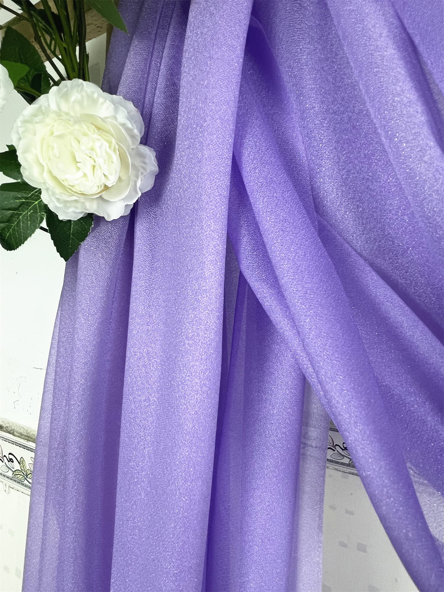 GRUKVAR Wedding Arch Drapes Lavender Ceiling Drapes Purple Gauze Fabric 2 Panels Shinny Wedding Archway Arches Decorations Party Background Celebrations Sheer Backdrop Curtains for Engagement Drapery