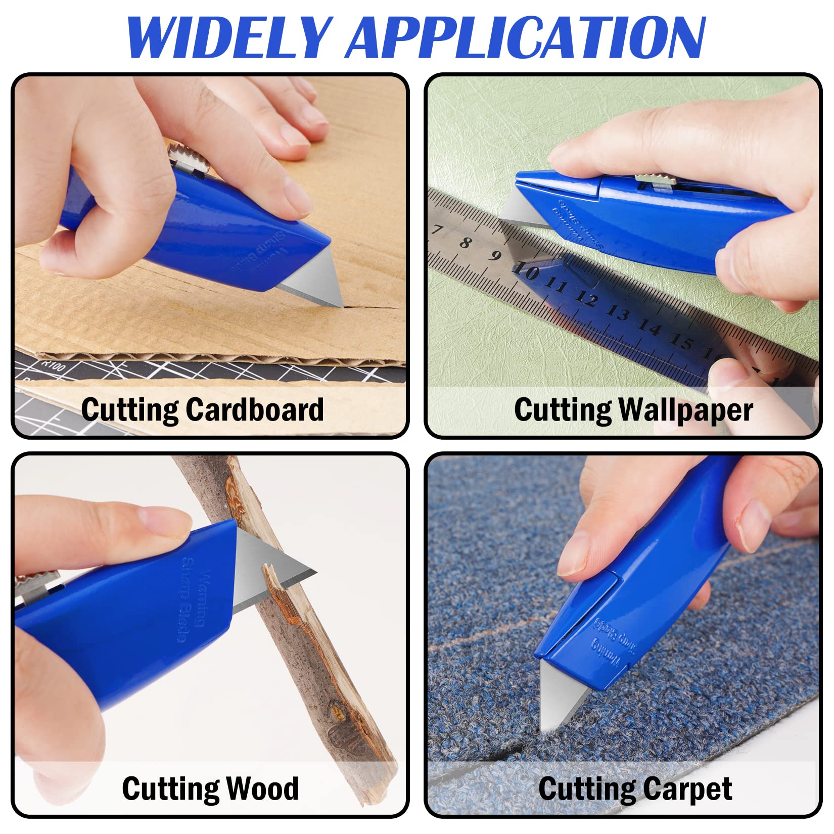 DIYSELF 1 Pack Box Cutter Retractable Heavy Duty with 10 Blades, Razor Blades Utility Knife for Cardboard, Carton, Boxes, Cutter Knife, Exacto Knife Box Knife (Blue)