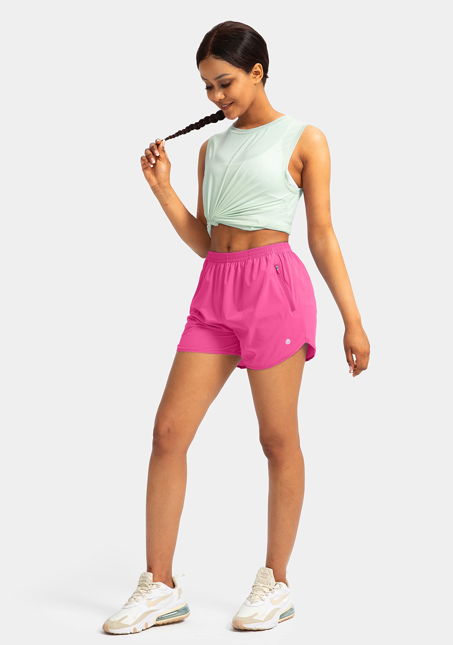 G Gradual Women's Running Shorts with Zipper Pockets Quick Dry Athletic Workout Gym 3" Short Shorts for Women with Comfy Liner (Rose, Large)