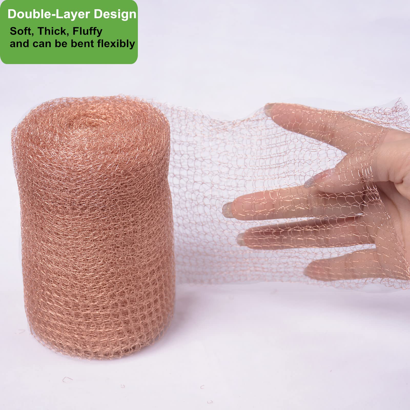 YAGJIA Copper Mesh Rodent Control, 5 in x 32 ft Pure Copper Wire Mesh, Rustproof Copper Mesh Roll, Double Layer Rodent Mesh Barrier for Hole Blocking