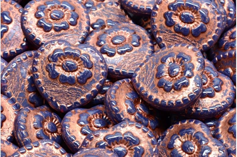 2.1oz (60 g) Mix of Unique Czech Bohemia Glass Pressed Beads, Crazy Purple Green Copper, Table Cut, Matte and Glossy, Faceted Fire Polish, Hand Made Set Kit BCV