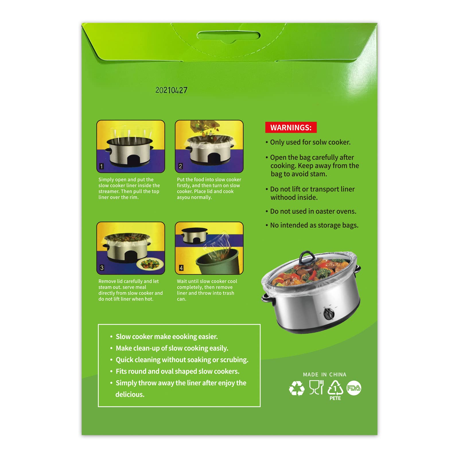 ECOOPTS Slow Cooker Liners Disposable Cooking Bags Small Size Pot Liners Fit 1QT to 3QT Suitable for Oval & Round Pot (20)