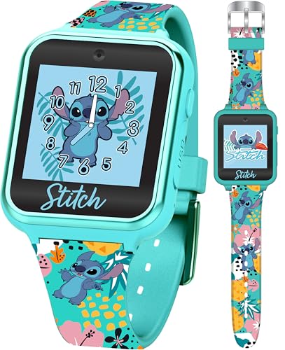 Disney Stitch Kids Smart Watch with 10 Customizable Faces, Camera, Voice Recorder, Alarm, Calculator, and Step Counter – Touchscreen Interactive Watch for Kids – Colorful Silicone Strap