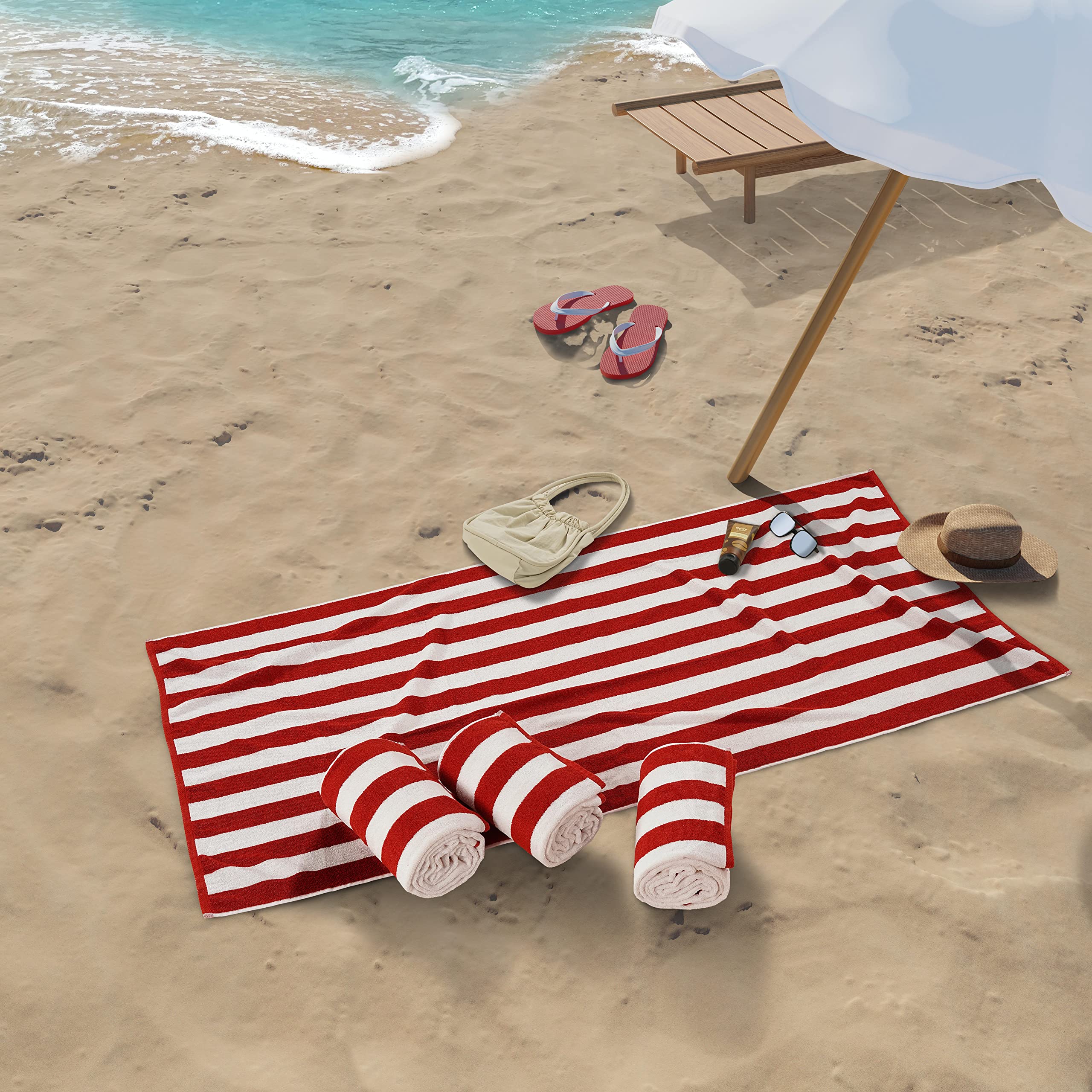 LANE LINEN 4 Pack Beach Towels - 100% Cotton Beach Towel with Beach Bag, Luxury Pool Towels for Adults, Quick Dry, Soft & Absorbent Oversized Beach Towel (36"x72"), Beach Essentials for Women - Red