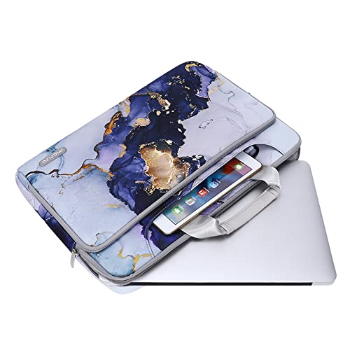 MOSISO 360 Protective Laptop Shoulder Bag Compatible with MacBook Air 15 inch M2 A2941 2023/Pro 16 inch M3 M2 M1 2023-2019, 15-15.6 inch Notebook, Polyester Sleeve with Belt Marble MO-MBH348