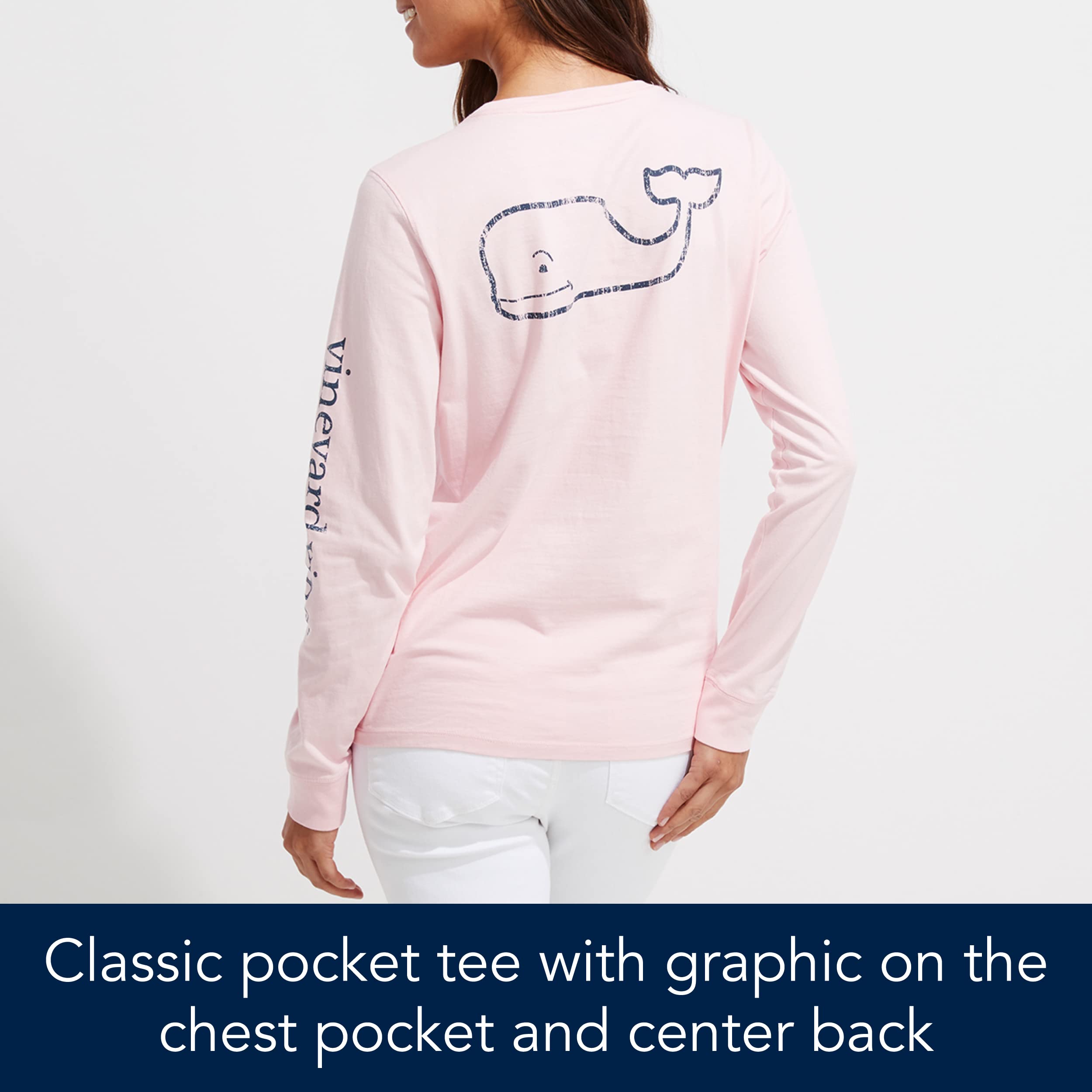 vineyard vines Women's Long-Sleeve Vintage Whale Pocket Tee, Flamingo, XX-Small
