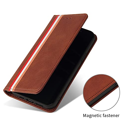 Fansipro Wallet Folio Case for Samsung Galaxy S9 Plus, Premium PU Leather Slim Fit Cover for Galaxy S9 Plus, 2 Card Slots, 1 Transparent Photo Frame Slot, 3 Color Bands, Brown