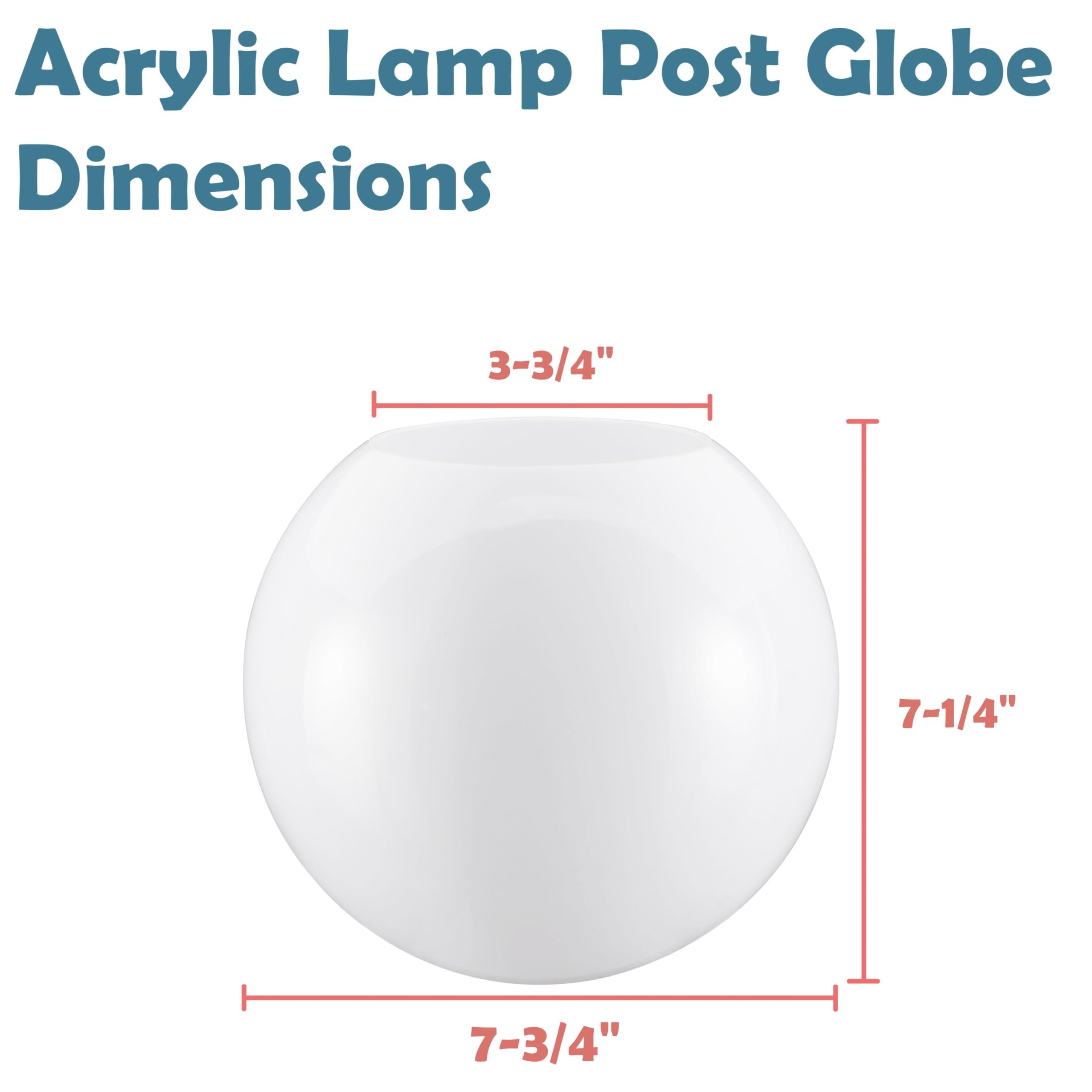 Aspen Creative 28002-31, 7-3/4" White Acrylic Replacement Lamp Post Globe with 3-3/4" Neckless Opening