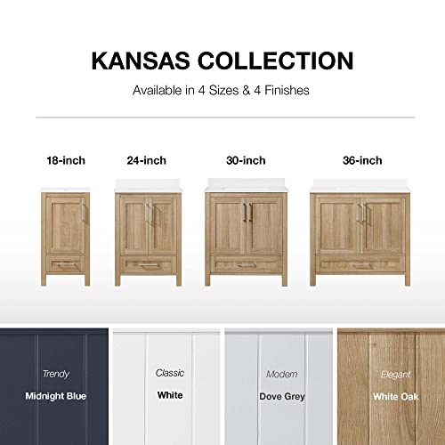 OVE Decors Kansas 36" Single Sink Bathroom Vanity Set with Countertop, Fully-Assembled | Ceramic Sink and Backsplash Included | 02 Doors, 01 Drawer, 36 inches, White Oak