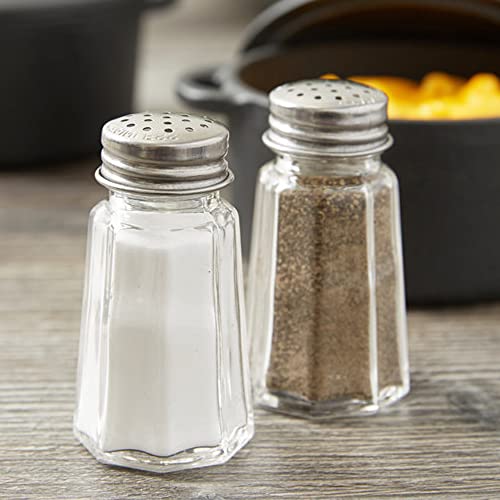 (Set of 2) Salt and Pepper Shakers, 1 oz., Flat Paneled Glass Salt and Pepper Shaker with Stainless Steel Top