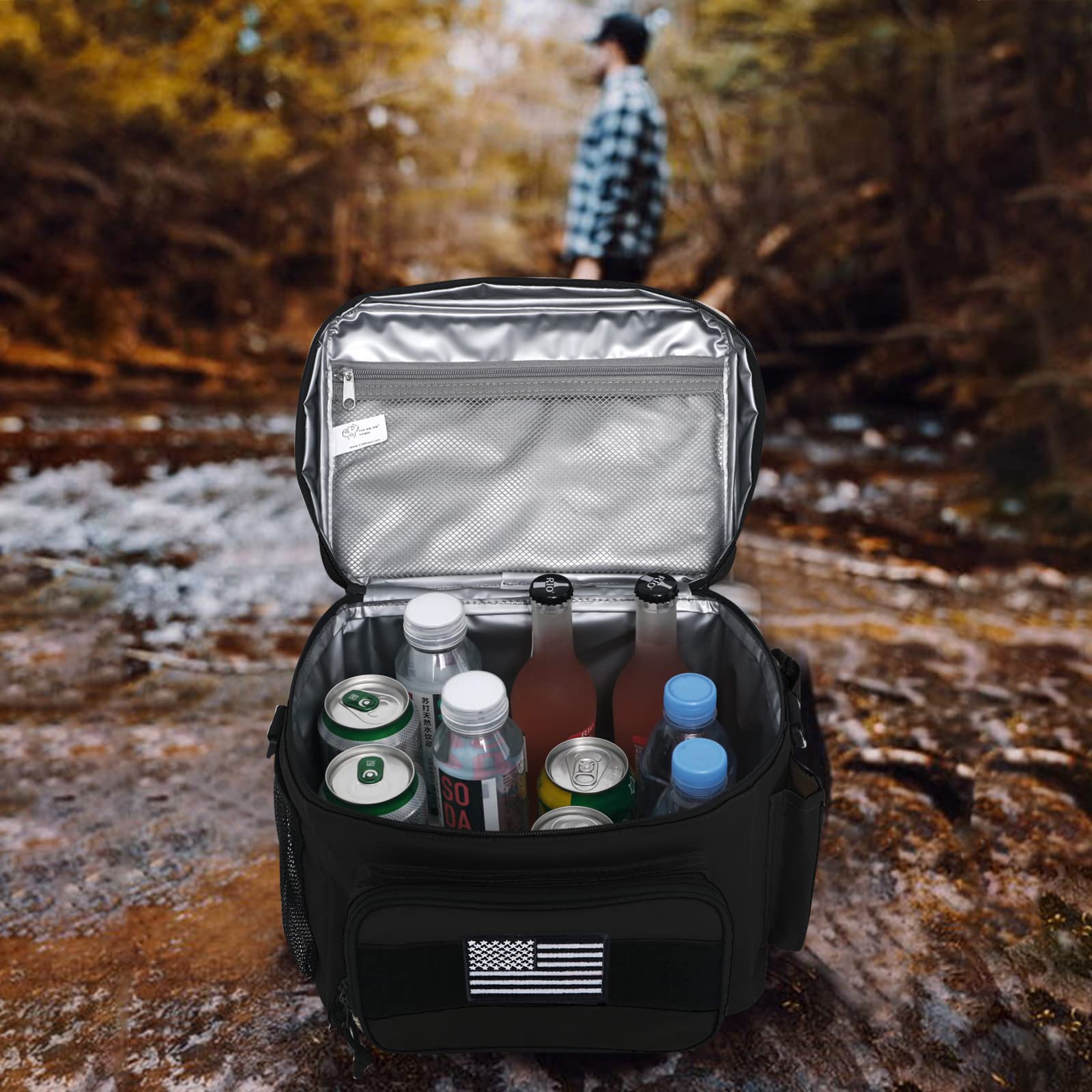 Lunch Box for Men, Tactical Lunch Bag with Ice Pack,MOLLE Webbing Insulated Lunch Cooler Women Adult,Reusable Lunch Tote with Adjustable Shoulder Strap for Work Fishing Camping Picnic,Black