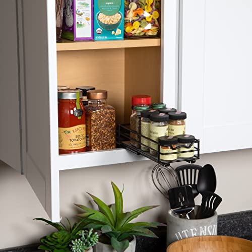 Pull Out Cabinet Organizer for Spices, Cans - Heavy Duty with Lifetime Limited Warranty- Pull Out Spice Rack- Cabinet Pull Out Shelf for Cans,Dishes, Etc, 4-1/2"W x 10-1/2"D x 2-3/4”H, Black