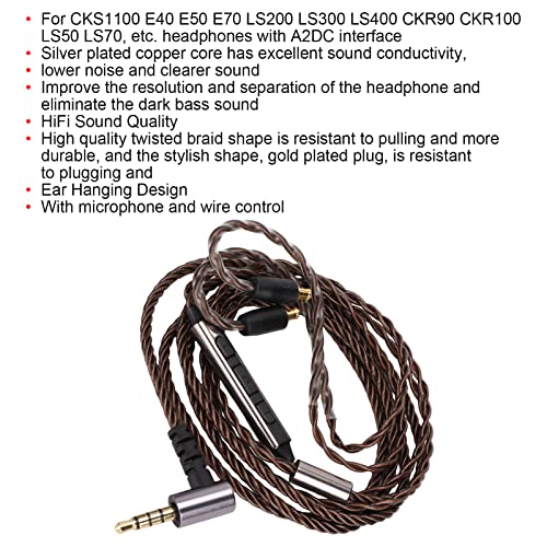 Hozee Replacement Headphone Cable, 3.5mm/A2DC Plug Headphone Upgrade Cord Ear Hanging Design with Mic Wire Control for LS200 for E50
