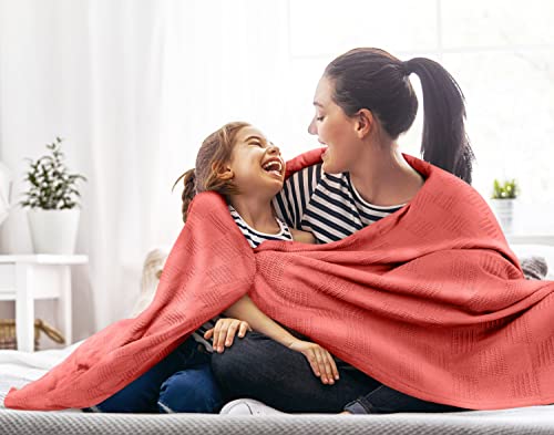 Utopia Bedding Coral 100% Cotton Blanket [Queen Size - 90x90 Inch] 350GSM Lightweight, Soft and Breathable Thermal Blanket for All Seasons