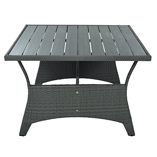 6-Piece Outdoor PE Wicker Sofa Sectional Sofa Set, Patio Rattan Dinning Set, All Weather Conversation Set with Thick Cushions and Pillows for Garden Lawn, Backyard, Poolside (Gray+Beige Cushion)