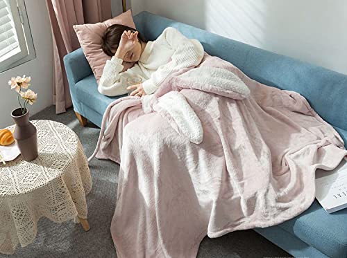 Soft Big Bunny Ears Wearable Blanket, Blanket Wrap with Buttons Comfy Hoodie Hooded Cape Throw for Women (Pink)