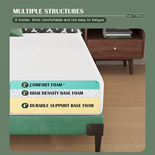 Base Foam Mattress 8 inch Mattress, CertiPUR-US Certified,Breathable Bed Mattress for Cooler Sleep Supportive & Pressure Relief,Removable Soft Cover,White Full