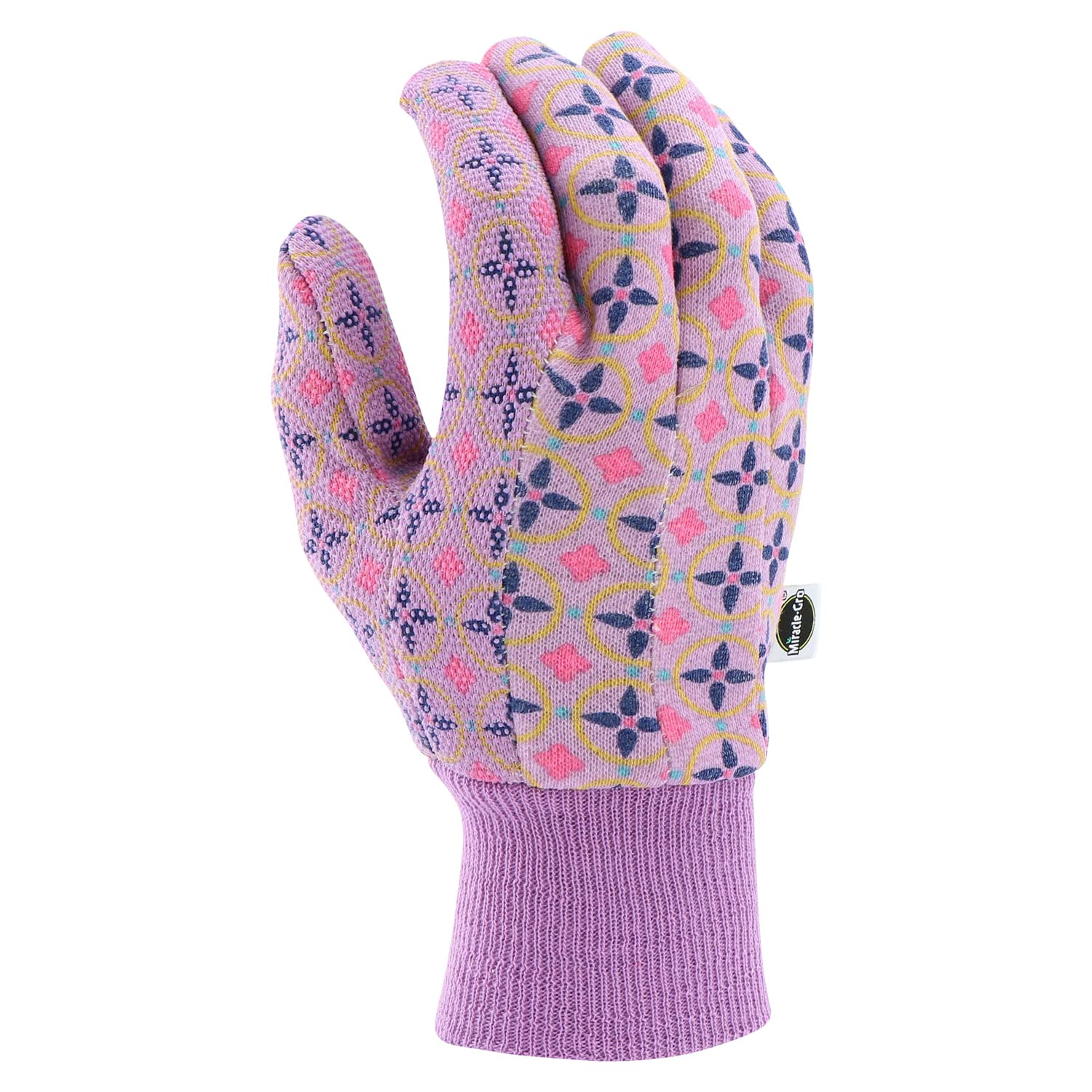 Miracle-Gro Women's Printed Jersey Dotted Palm Garden Work Gloves, Light Weight Shell, Elastic Knit Wrist, Excellent Grip, Pink/Purple, Medium, (MG65757/WML)