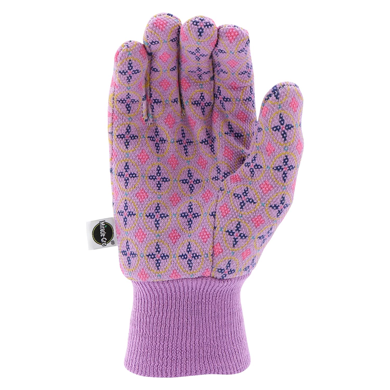 Miracle-Gro Women's Printed Jersey Dotted Palm Garden Work Gloves, Light Weight Shell, Elastic Knit Wrist, Excellent Grip, Pink/Purple, Medium, (MG65757/WML)