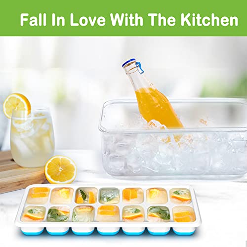 Ice Cube Tray, Silicone Ice Tray with Stackable and Spill-Resistant Lid, Easy Release Ice Cube Trays for Freezer, BPA Free Reusable Ice Trays for DIY Flavor (2 Pack)