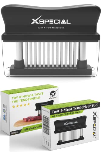 XSpecial Meat Tenderizer Tool 48-Blades Stainless Steel - Ease to Use & Clean - Kitchen Gadgets Tools with Sharp Needle Makes The Toughest Steak Tender - No More Pounder Meat Hammer Or Meat Mallet