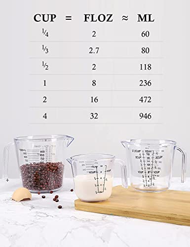Measuring Cups Set, Liquid Measuring Cups For 3 For Kitchen - BPA Free Plastic Set with Spout Multiple Measurement Scales (Clear)