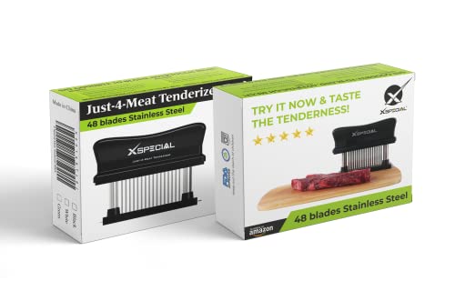 XSpecial Meat Tenderizer Tool 48-Blades Stainless Steel - Ease to Use & Clean - Kitchen Gadgets Tools with Sharp Needle Makes The Toughest Steak Tender - No More Pounder Meat Hammer Or Meat Mallet